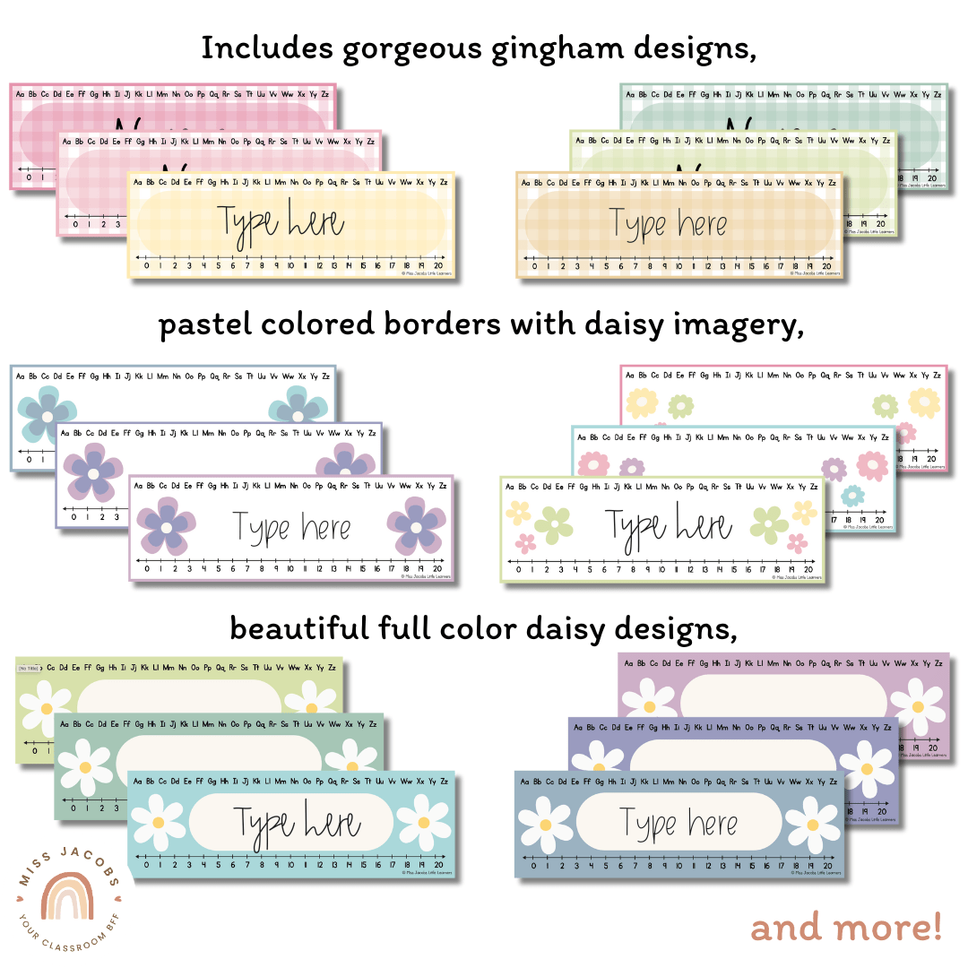 Student Desk Plates & Supply Labels | Daisy Gingham Pastels Classroom ...
