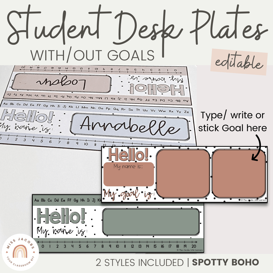 Student Desk Name Plate & Goals Mat - Spotty Boho Decor