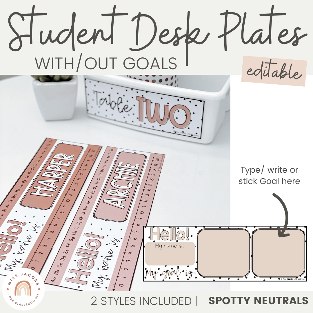 STUDENT NAME & GOALS PLATES | SPOTTY NEUTRALS | EDITABLE