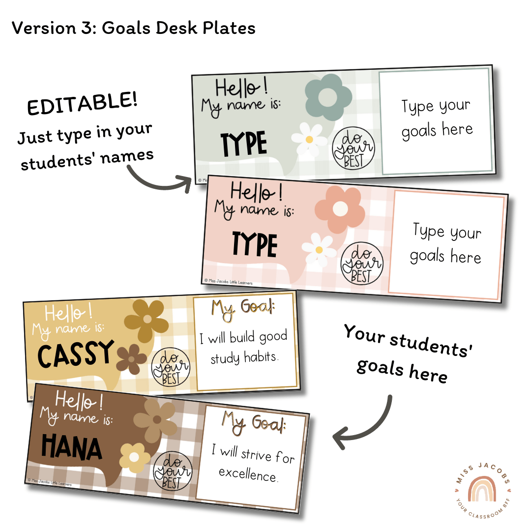 Student Name Tags & Goals Desk Plates | Alphabet & Numberline | Daisy ...