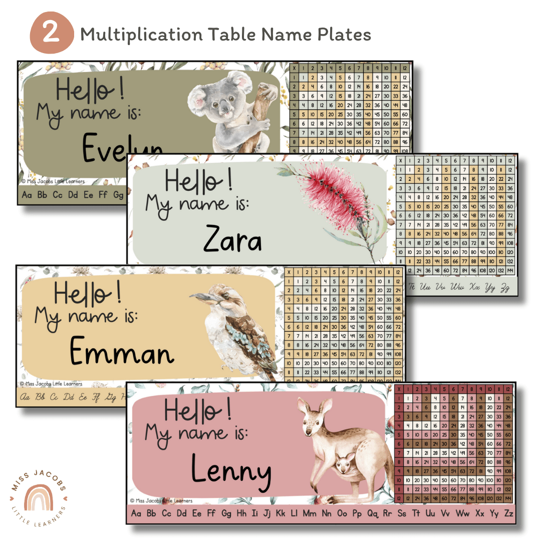 Student Desk Name Plate & Goals Mat - Australiana Theme - MJLL