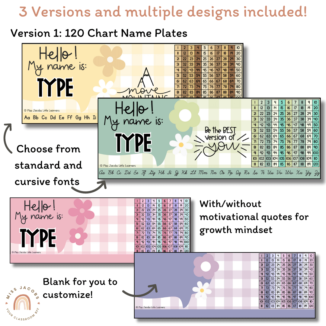 Student Name Tags & Goals Desk Plates | Daisy Gingham Pastels Classroo ...