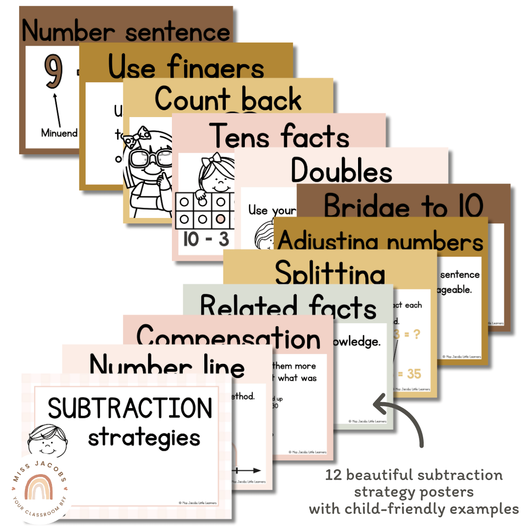 Subtraction Strategies Posters | Daisy Gingham Neutrals Math Classroom ...