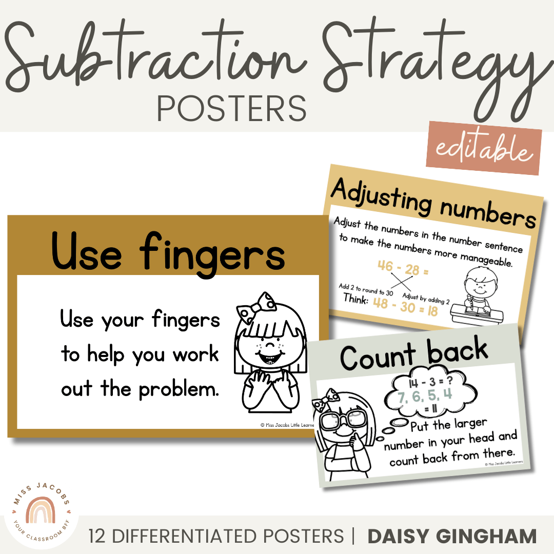 Subtraction Strategies Posters | Daisy Gingham Neutrals Math Classroom ...