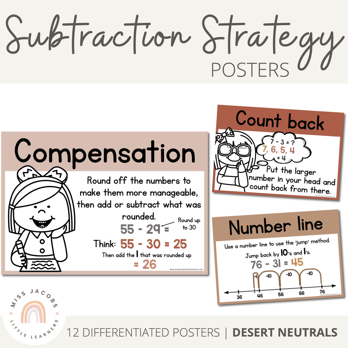 Subtraction Strategy Posters | DESERT NEUTRALS | Boho Vibes Classroom