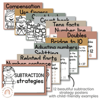 Subtraction Strategies Posters - Boho Neutrals Classroom Theme - MJLL