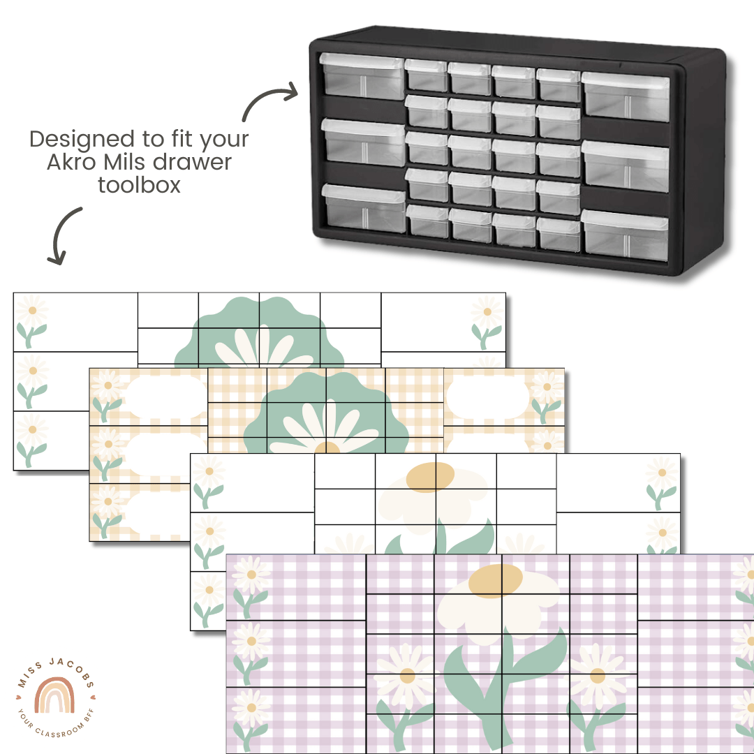 Teacher Toolbox Labels | Daisy Gingham Pastel Classroom Decor | Editab ...