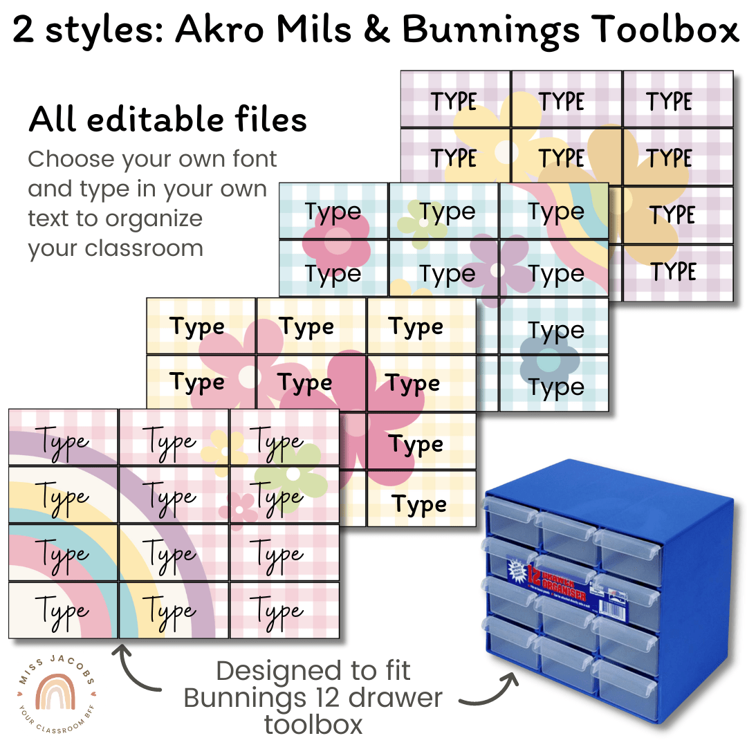 Teacher Toolbox Labels | Daisy Gingham Pastel Classroom Decor | Editab ...