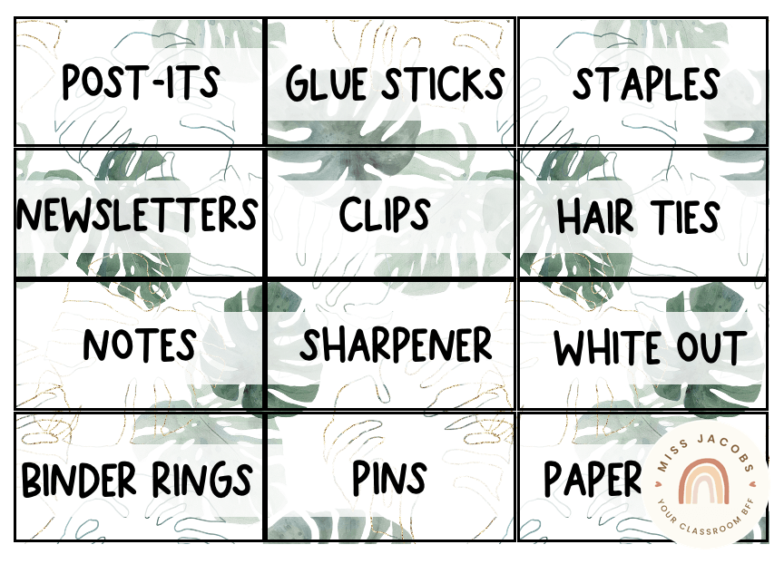 Teacher Toolbox Labels - Modern Jungle Classroom Decor