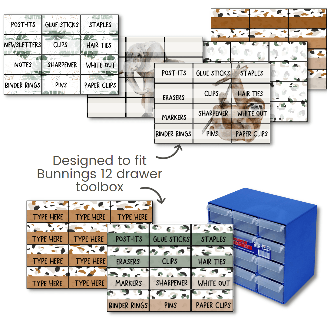 Teacher Toolbox Labels - Modern Jungle Classroom Decor