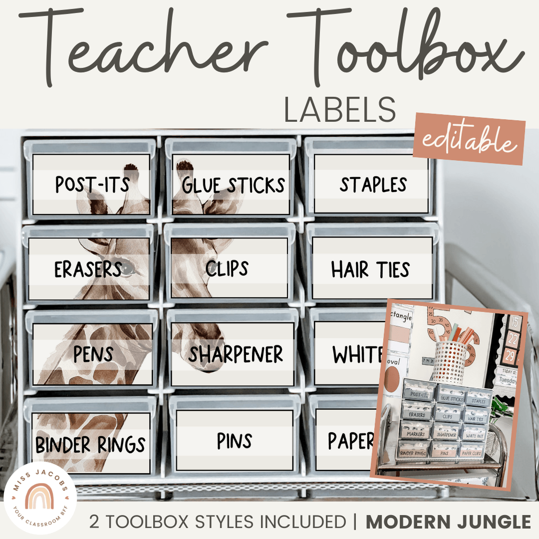 Teacher Toolbox Labels - Modern Jungle Classroom Decor