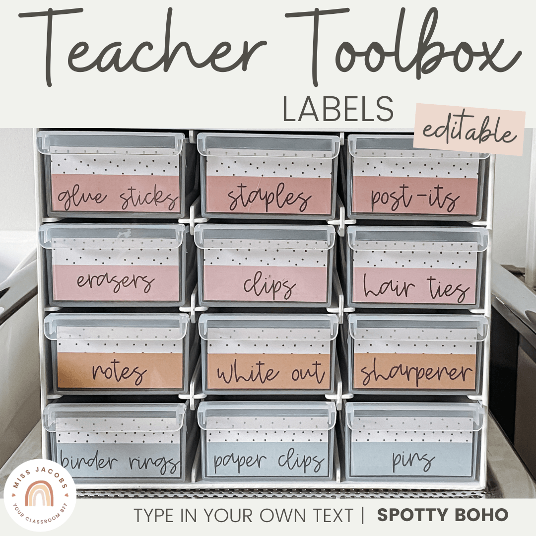 Teacher Toolbox Labels - Spotty Boho Classroom Decor