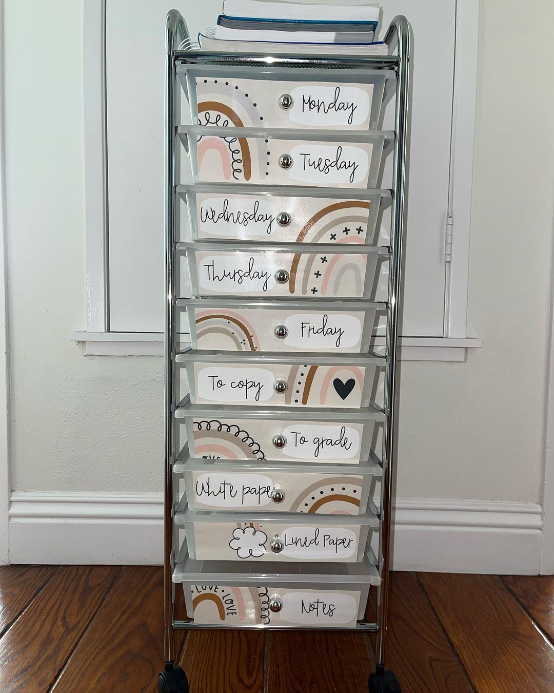 Teacher Trolley Labels for Rolling Cart - Boho Rainbow Theme - MJLL ...