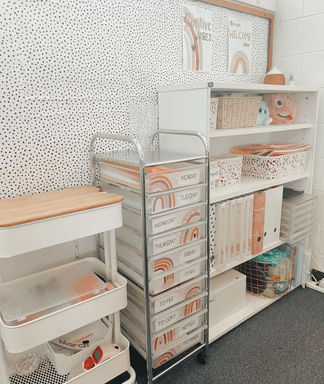 Teacher Trolley Labels for Rolling Cart - Boho Rainbow Theme - MJLL