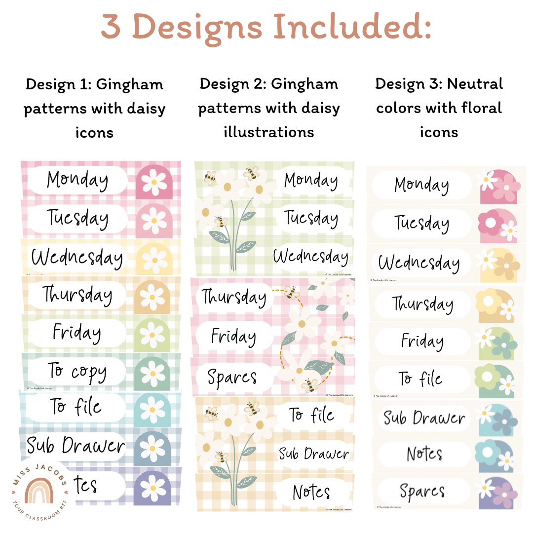 Teacher Trolley Labels | 10 Drawer cart labels in Daisy Gingham | Edit ...