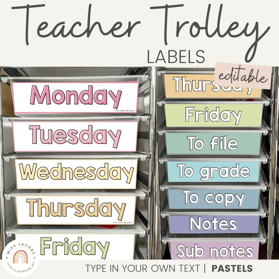 Teacher Trolley Labels | 10 Drawer Cart Labels | PASTELS | EDITABLE ...
