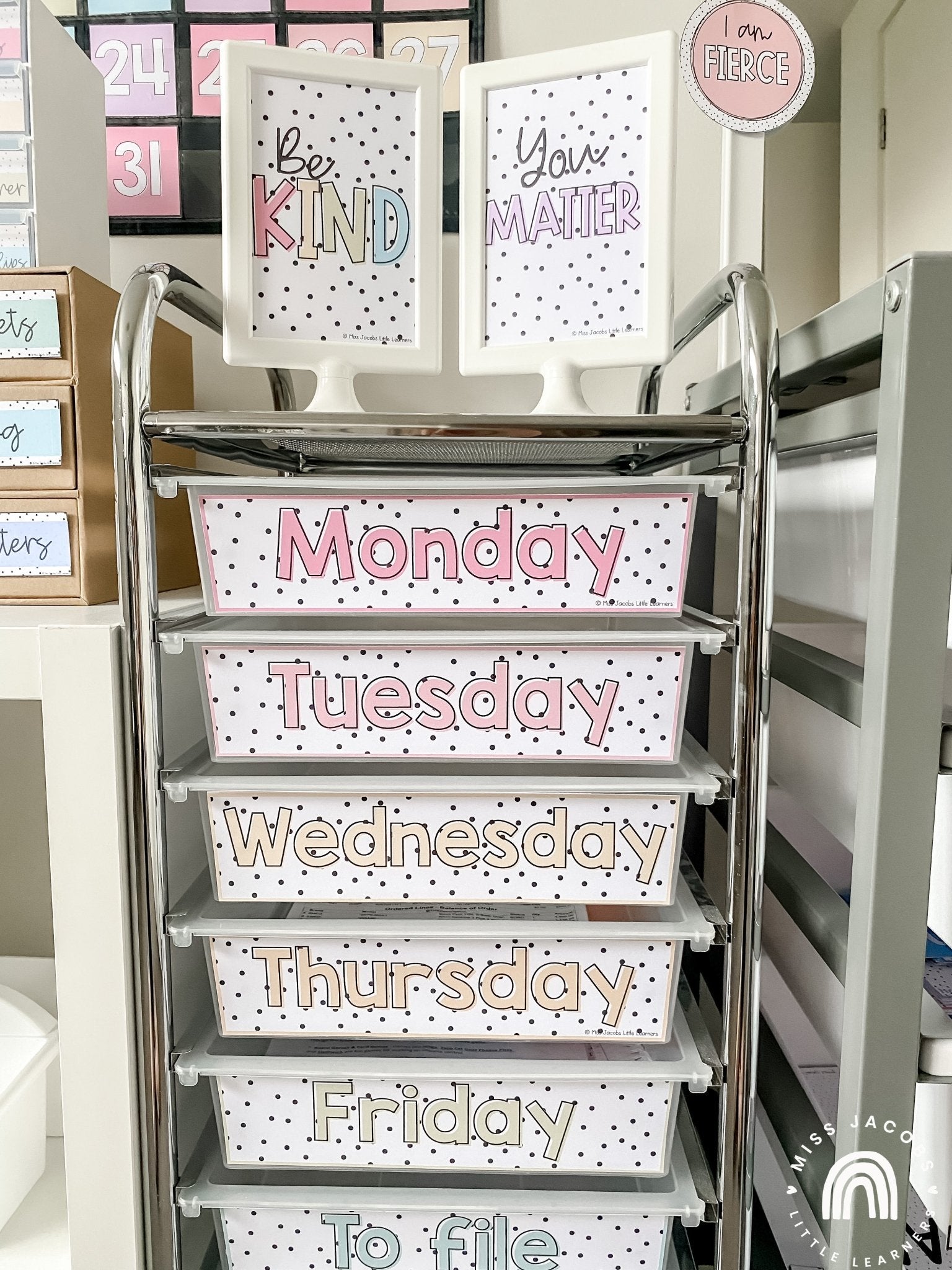 Teacher Trolley Labels for Rolling Cart - Spotty Pastel Theme - MJLL ...
