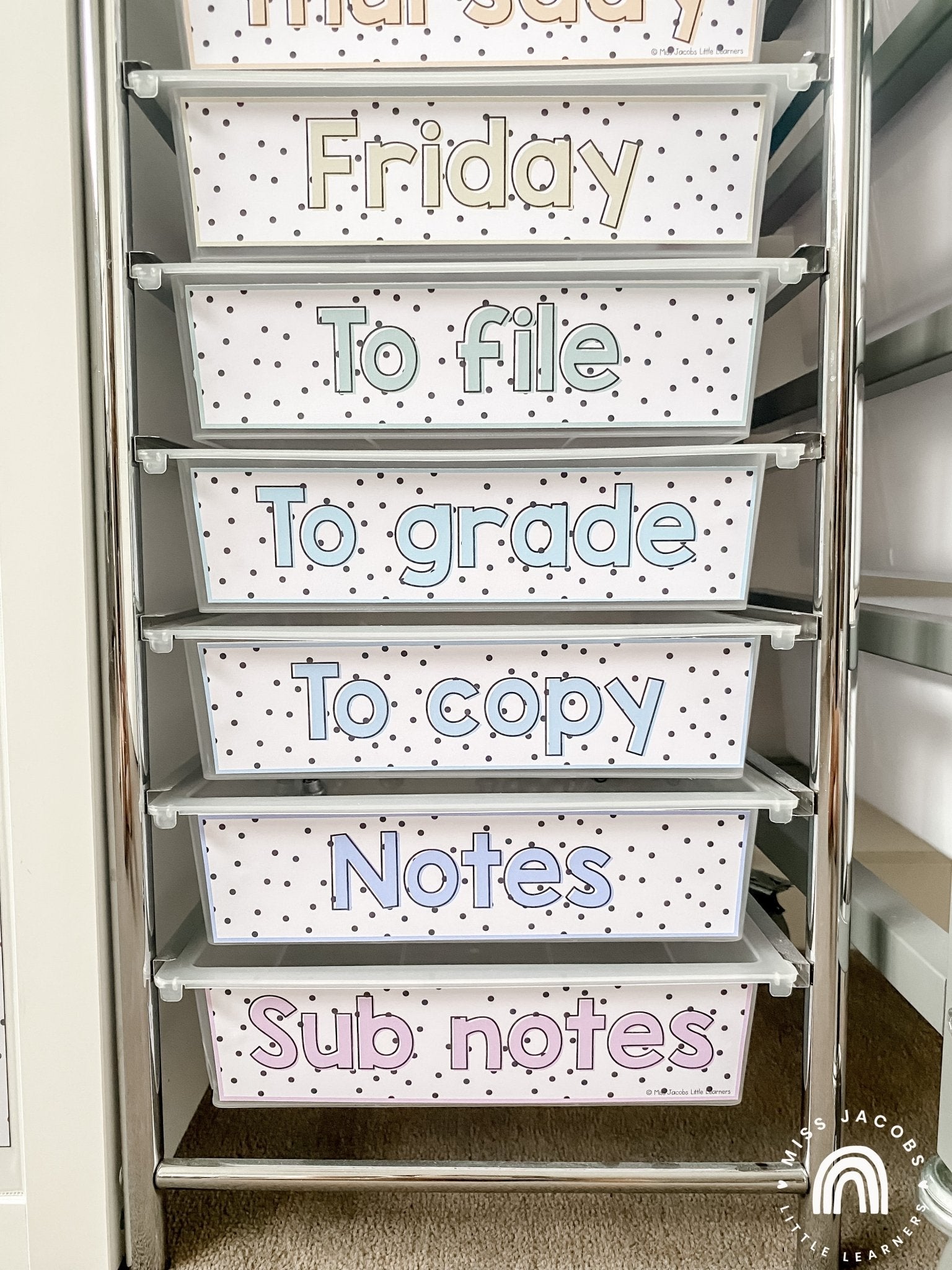 Teacher Trolley Labels for Rolling Cart - Spotty Pastel Theme - MJLL ...