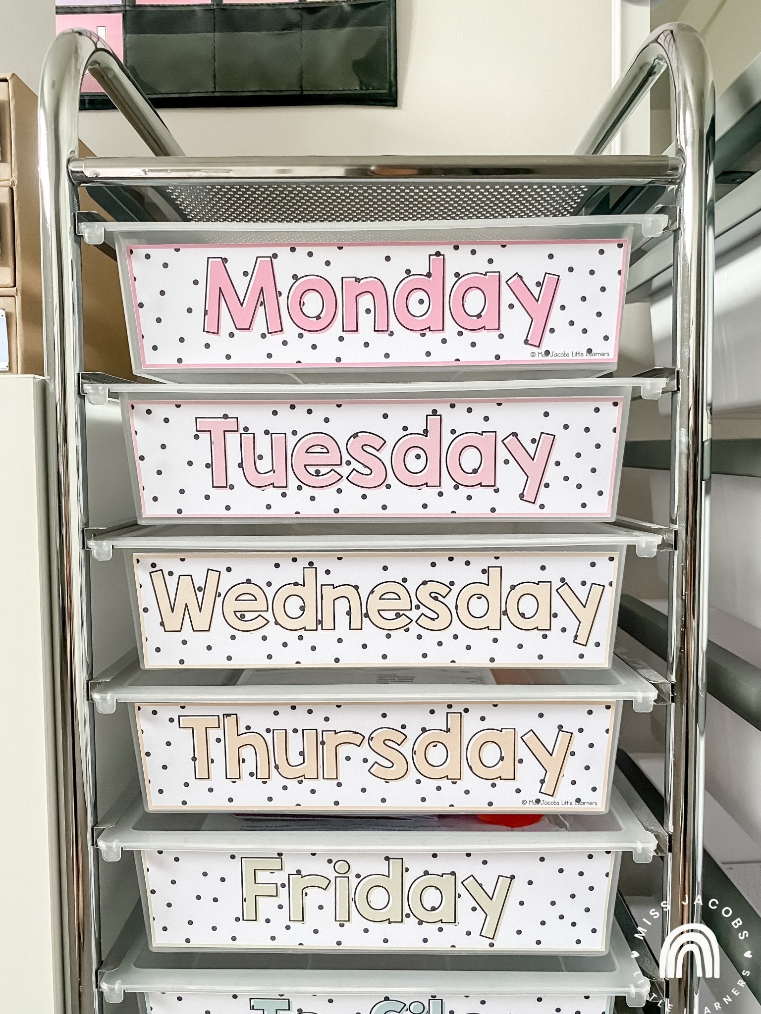 Teacher Trolley Labels for Rolling Cart - Spotty Pastel Theme - MJLL ...