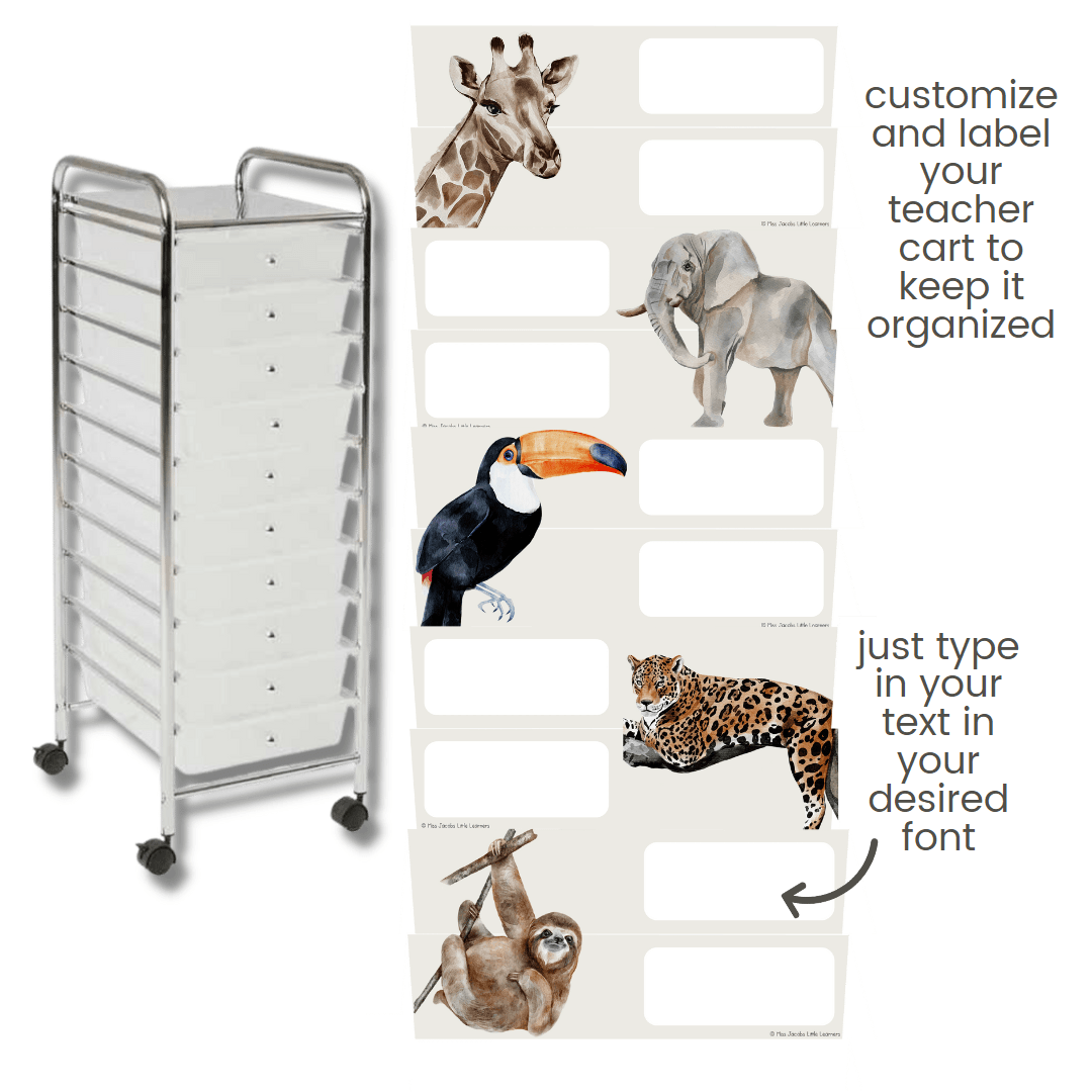 Teacher Trolley Labels for Rolling Cart - Modern Jungle Decor