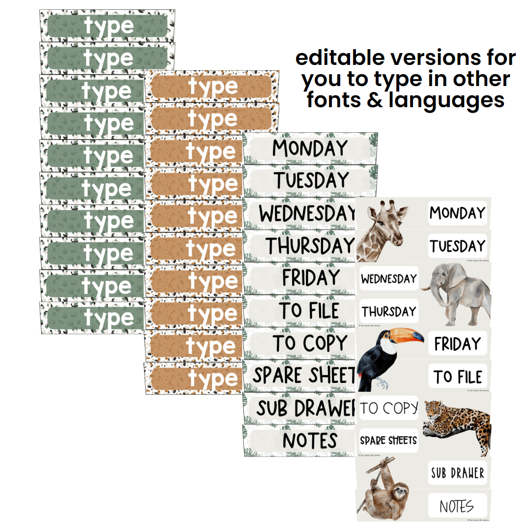 Teacher Trolley Labels for Rolling Cart - Modern Jungle Decor