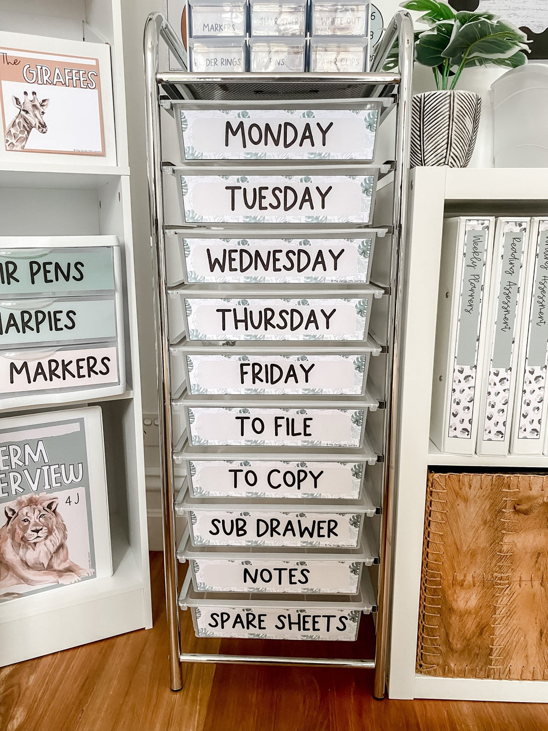 Teacher Trolley Labels for Rolling Cart - Modern Jungle Decor