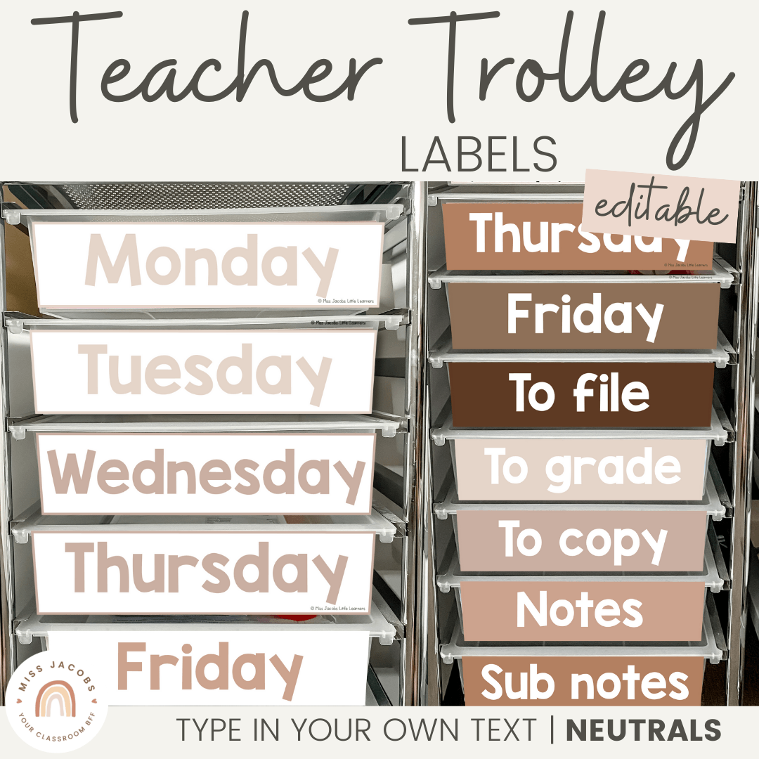 TEACHER TROLLEY LABELS | OMBRE NEUTRALS | EDITABLE