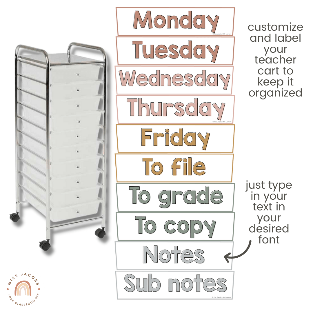 Teacher Trolley Labels | SIMPLE BOHO | EDITABLE