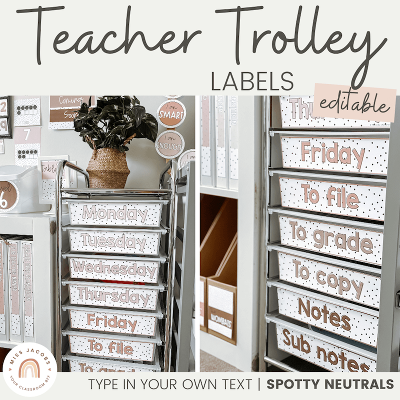TEACHER TROLLEY LABELS | SPOTTY NEUTRALS | EDITABLE