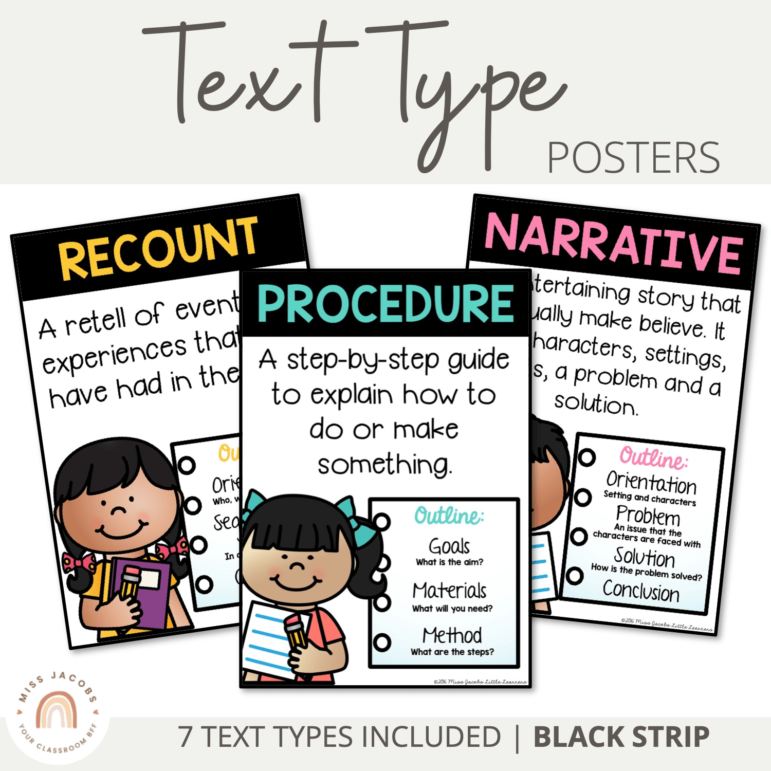 Text Type Posters | Narratives, Recounts, Procedures etc | Black Strip
