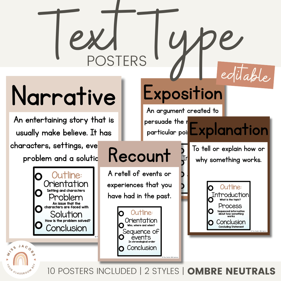Text Type Posters | Ombre Neutral English Classroom Decor