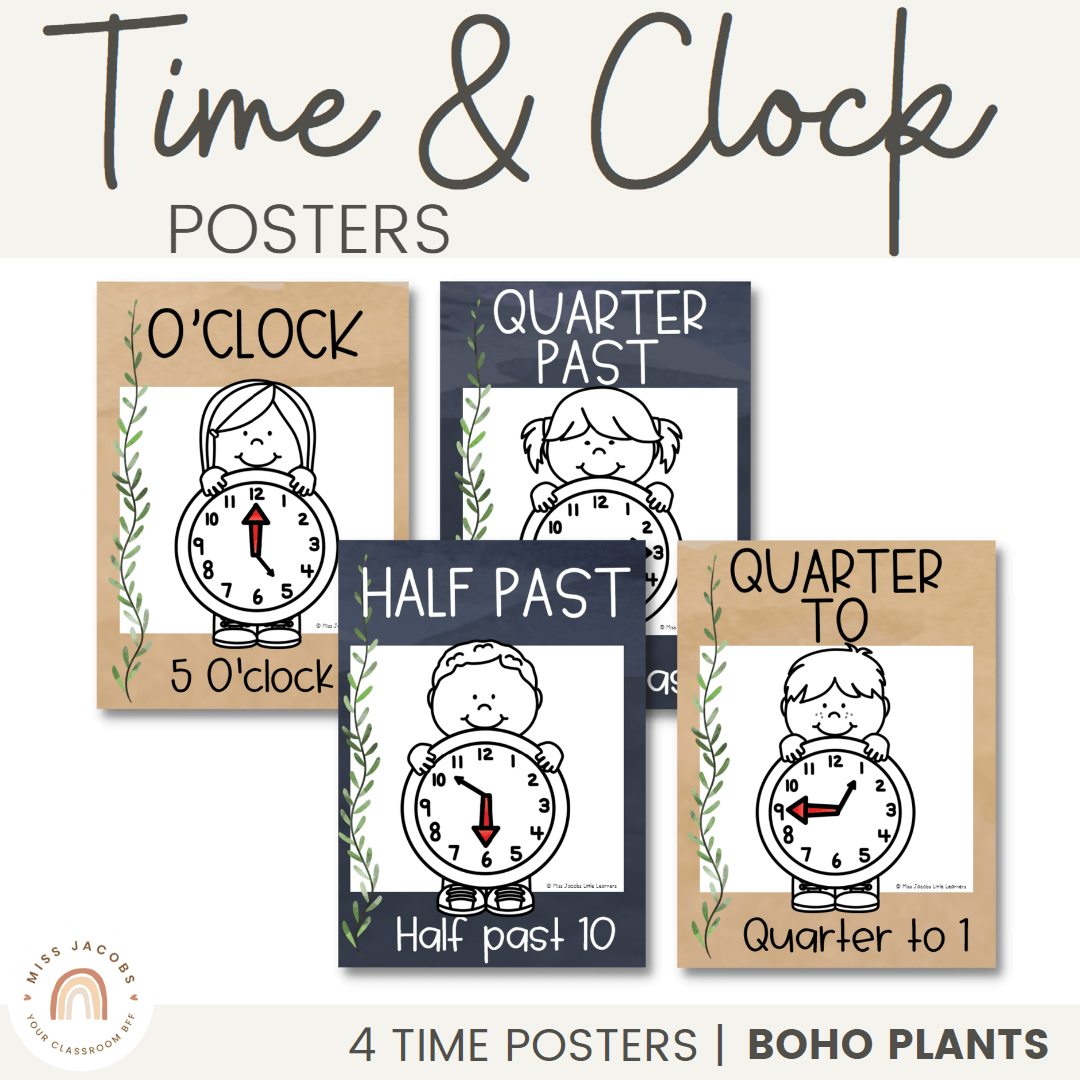 Telling Time and Clock Posters - Boho Plants Decor