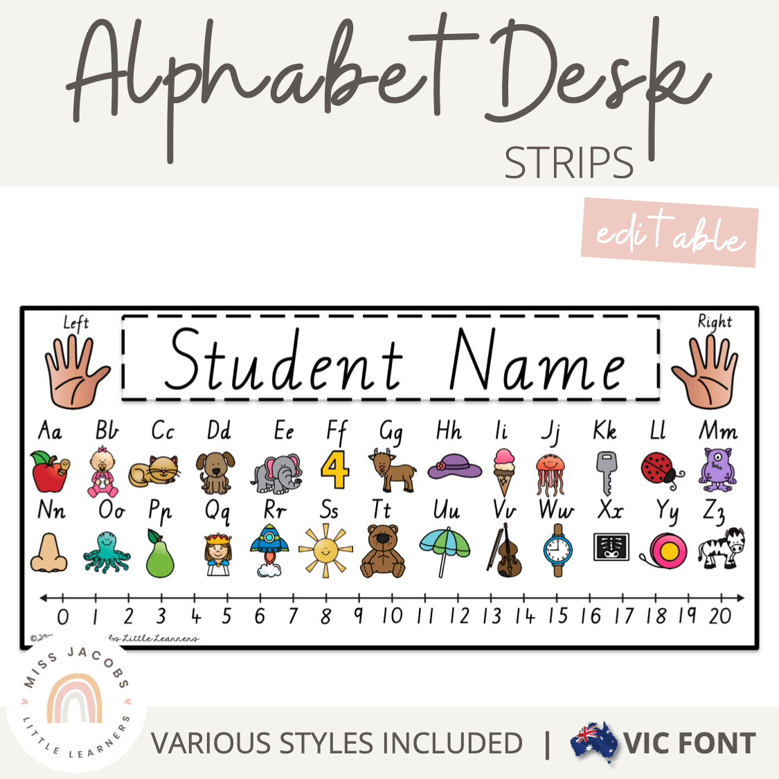 Victorian Modern Cursive Alphabet Desk Strips with Number Line {Name T ...