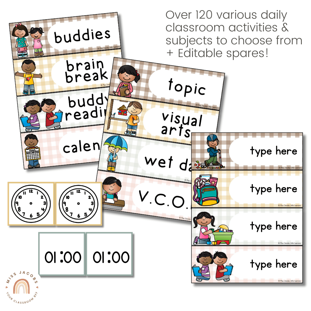 Visual Timetable & Daily Schedule | Daisy Gingham Neutrals Classroom D ...