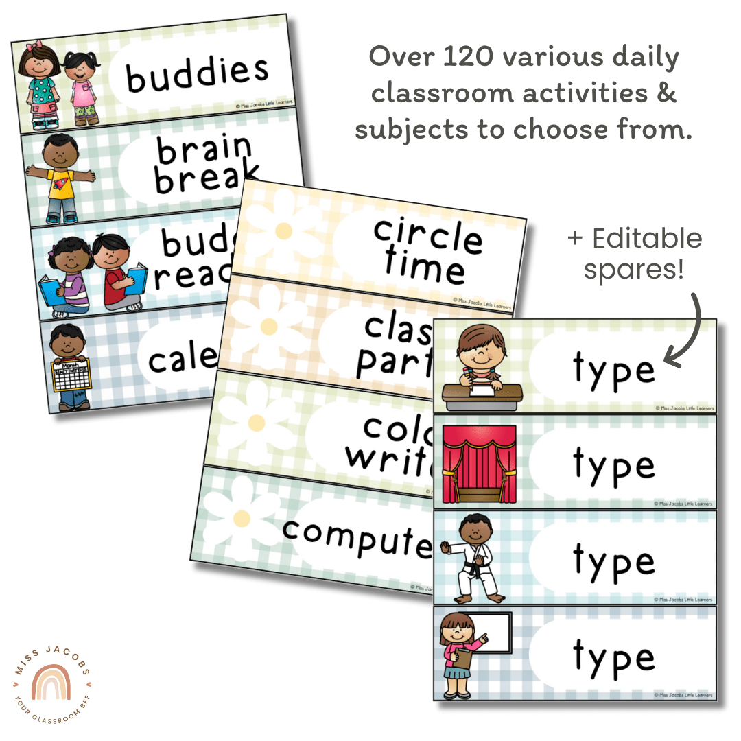 Visual Timetable | Daisy Gingham Pastels Classroom Decor | Editable ...
