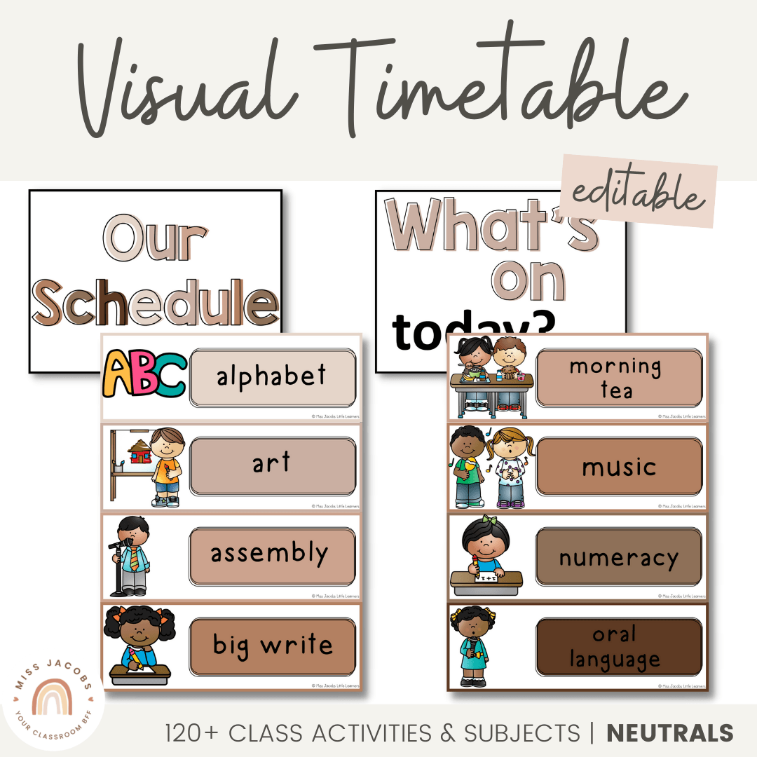 Visual Timetable Daily Schedule - Ombre Neutrals Classroom Decor