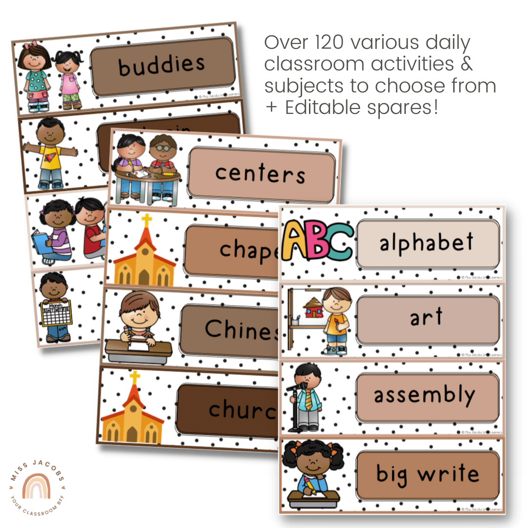 Visual Timetable Daily Schedule - Spotty Neutrals Classroom Decor
