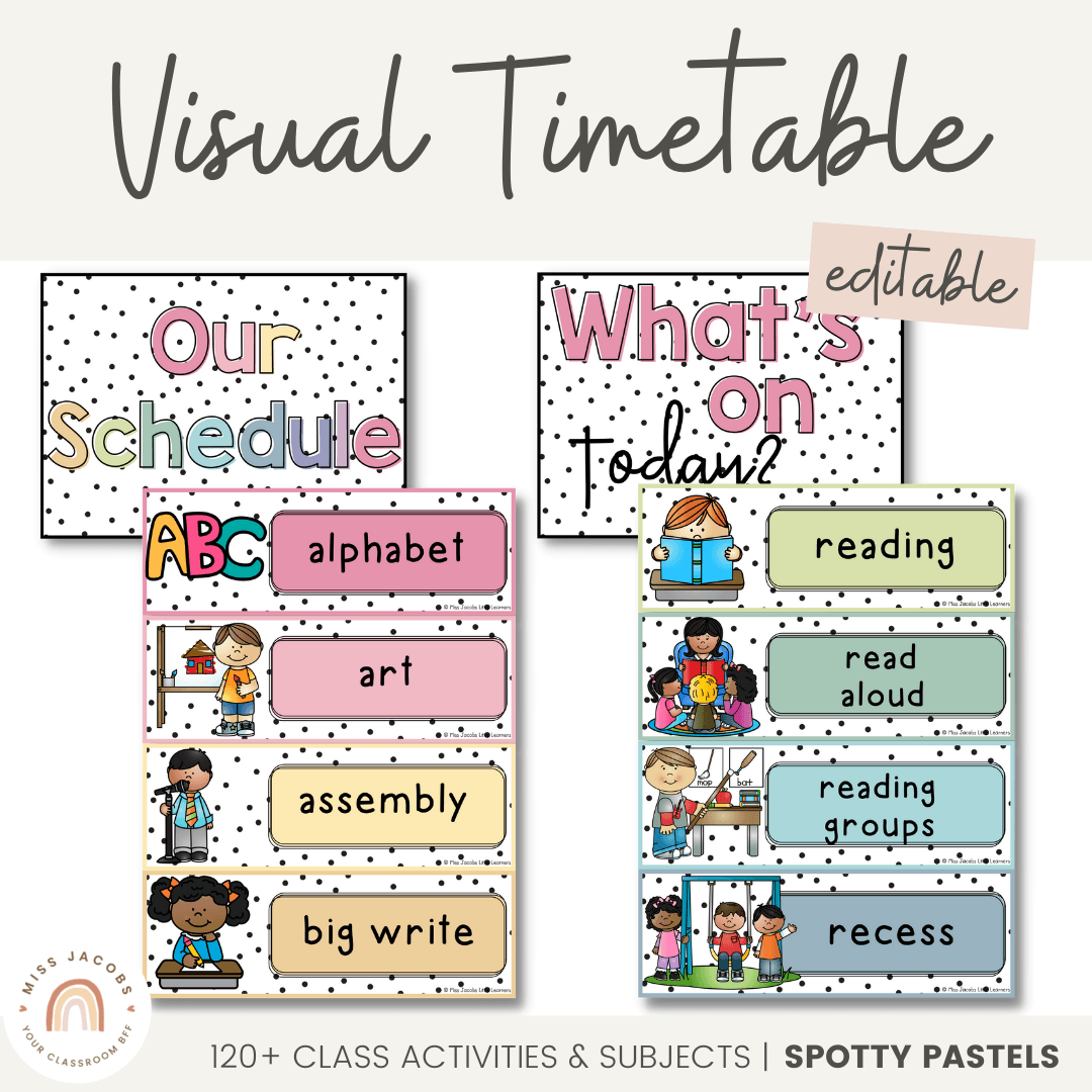 Visual Schedule - Spotty Pastel Classroom Theme - Miss Jacobs