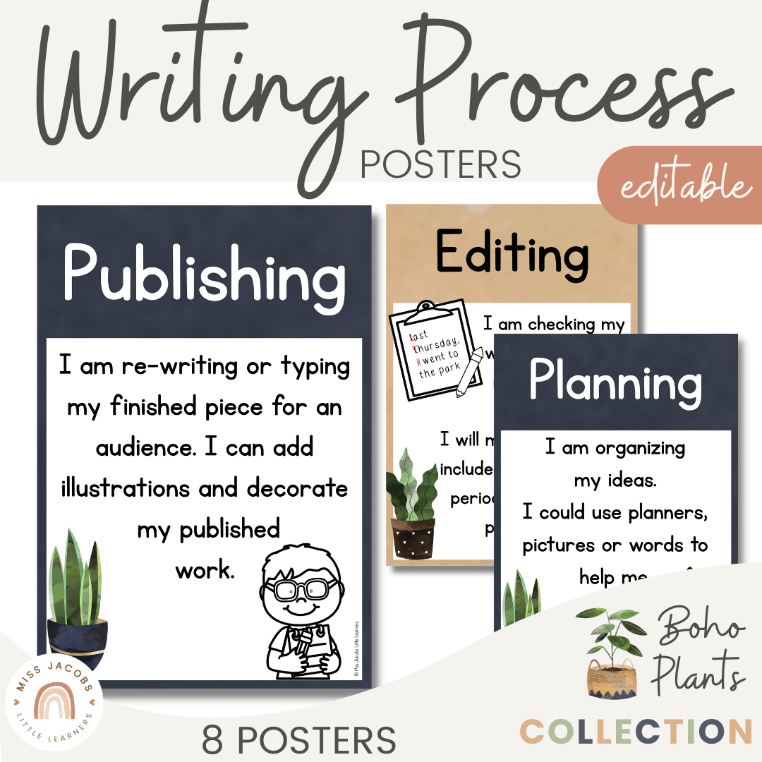 Writing Process Posters - Boho Plants Classroom Decor - Default Title